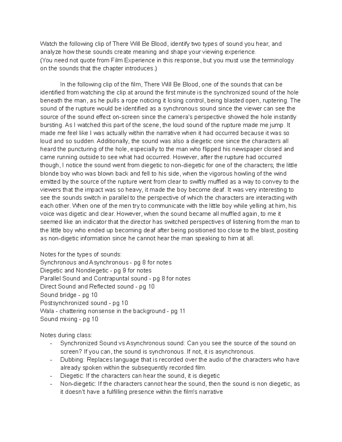 Reading Film Response + Notes - Watch the following clip of There Will ...