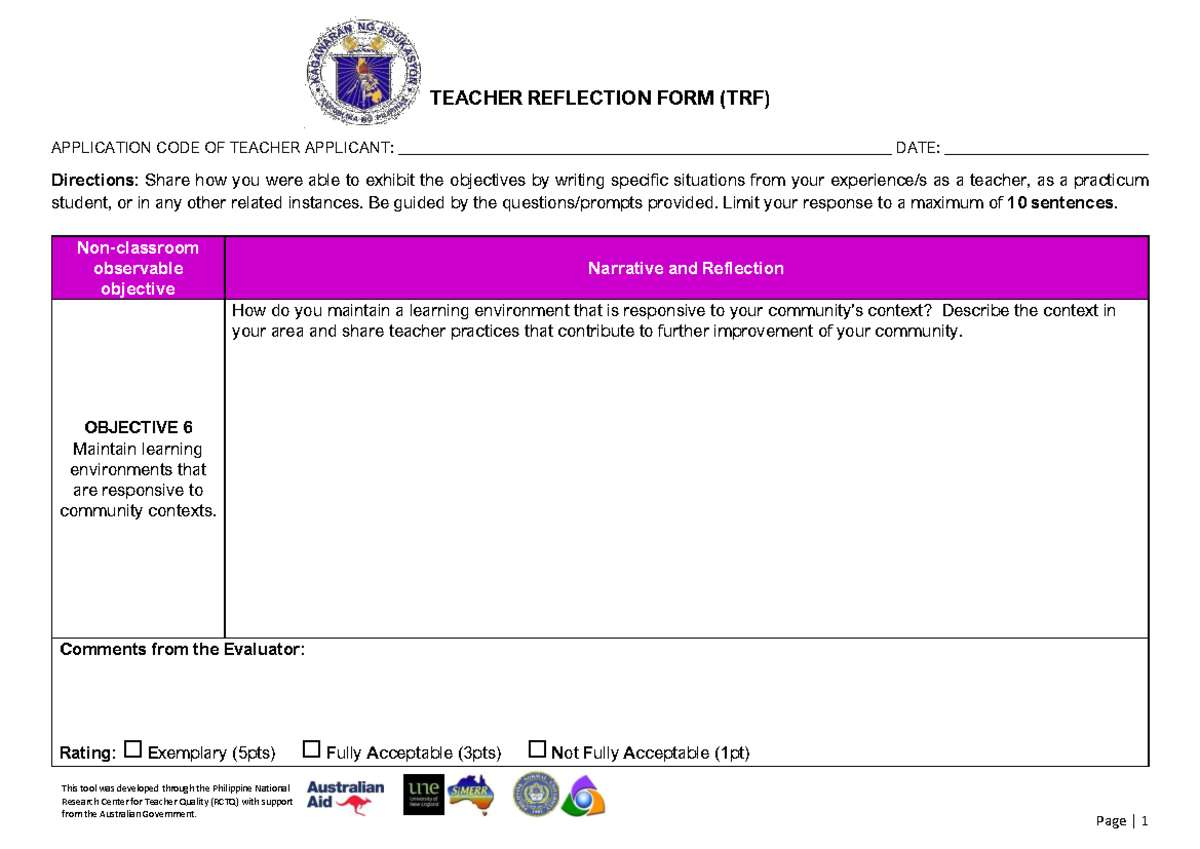 4 - Teacher-Reflection-Form-TRF 1-copy - This tool was developed through the Philippine National ...