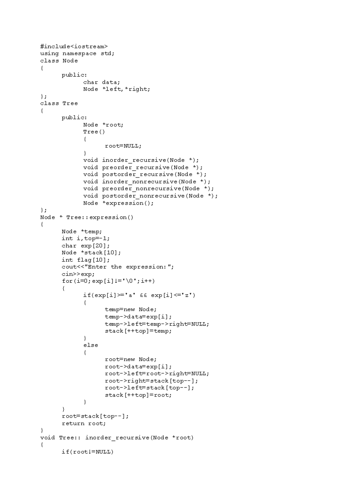 Expression (DSA-7) - #include using namespace std; class Node { public: char data; - Studocu