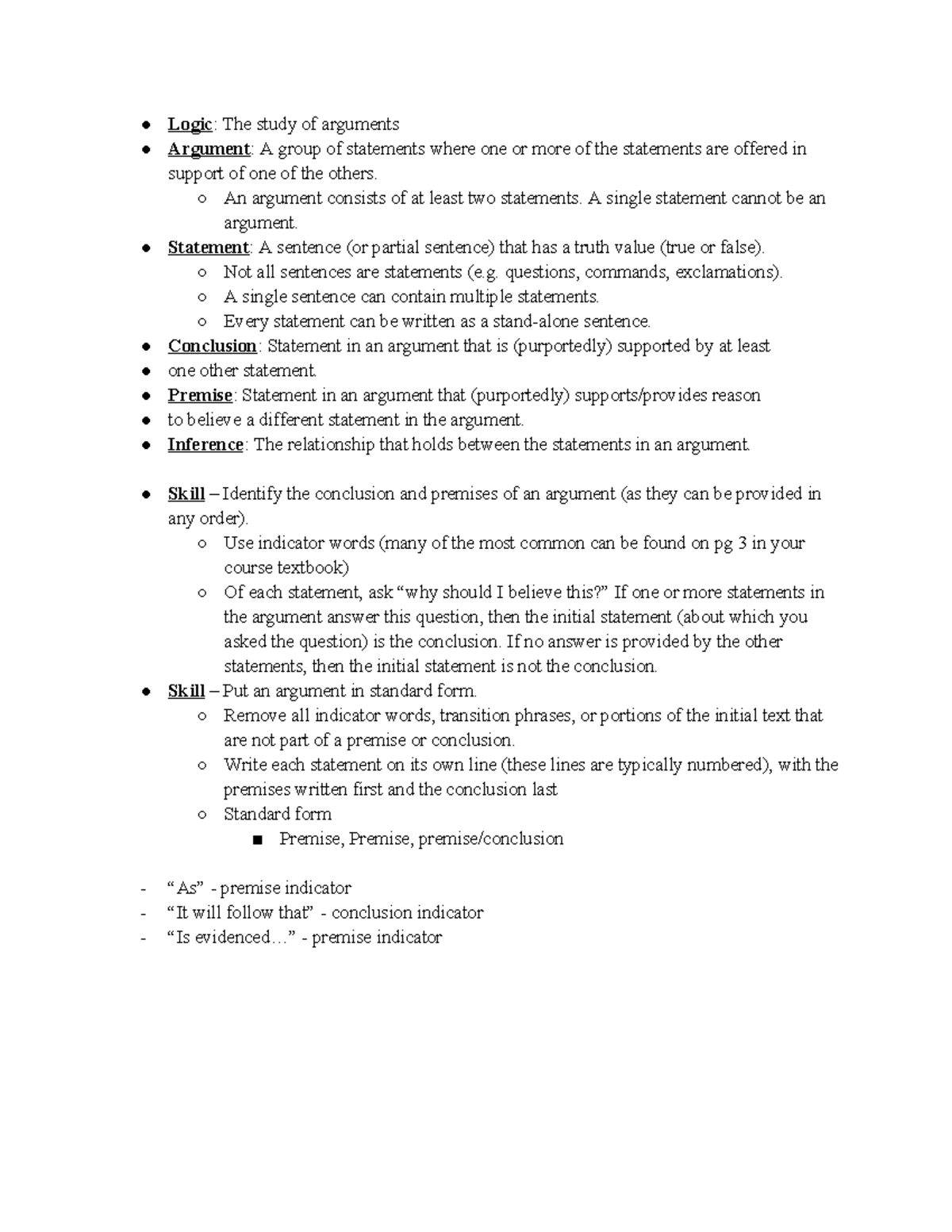 Critical Thinking 1.1 - Logic: The study of arguments Argument: A group ...
