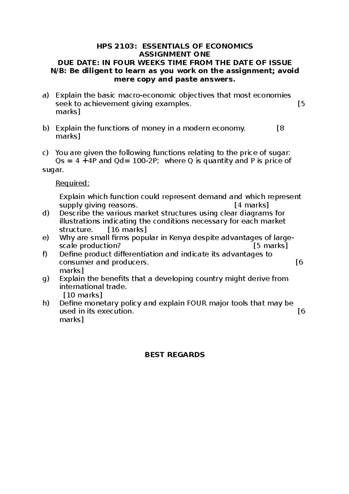 HPS 2103 Assignment ONE - HPS 2103: ESSENTIALS OF ECONOMICS ASSIGNMENT ...