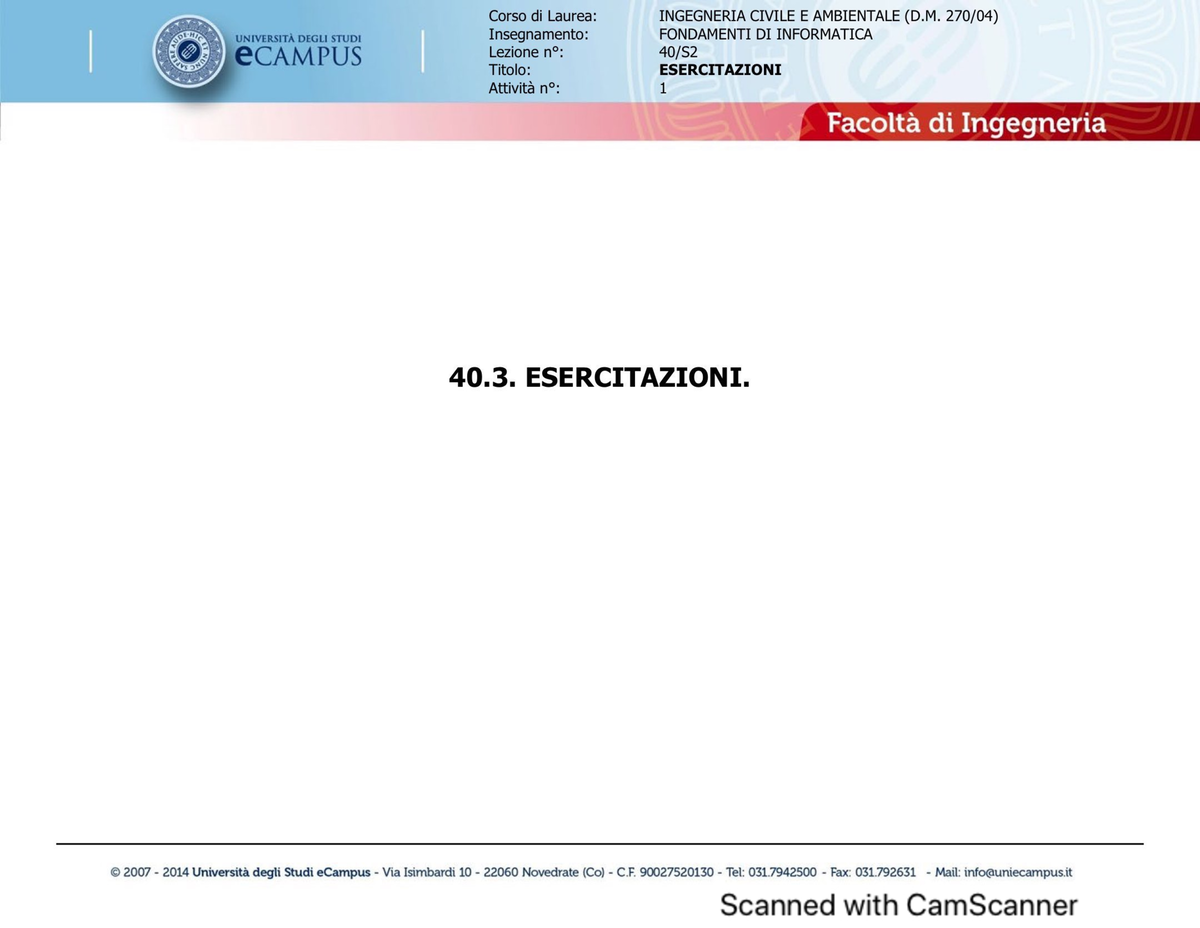 Esercitazione lezione 40 - Informatica - Studocu