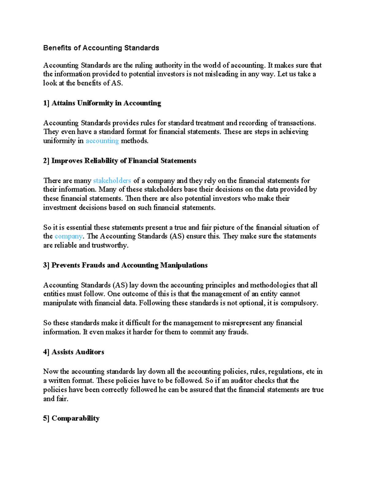 Benefits of Accounting Standards - Benefits of Accounting Standards ...