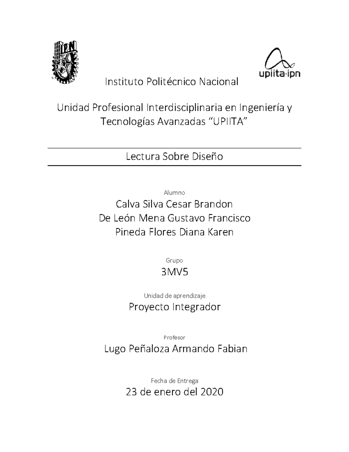 Lectura Sobre Diseño - Warning: TT: undefined function: 32 Instituto Politécnico Nacional Unidad ...