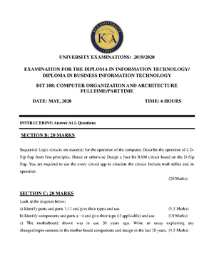 DIT 108 - Computer Organisation AND Architecture KCA Past Paper - KNEC ...