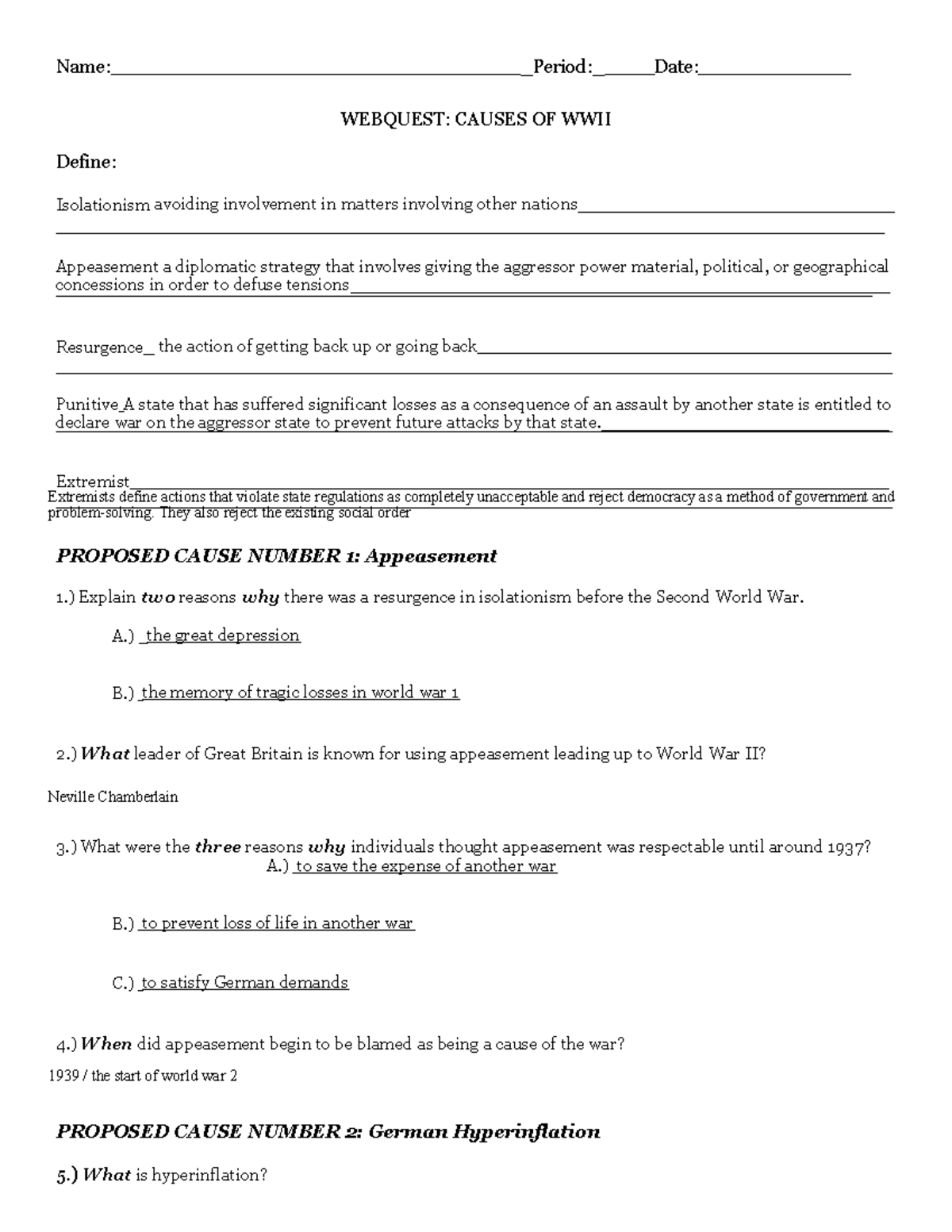 WWII Causes Webquest Aice answers - Name: Period: Date: WEBQUEST ...