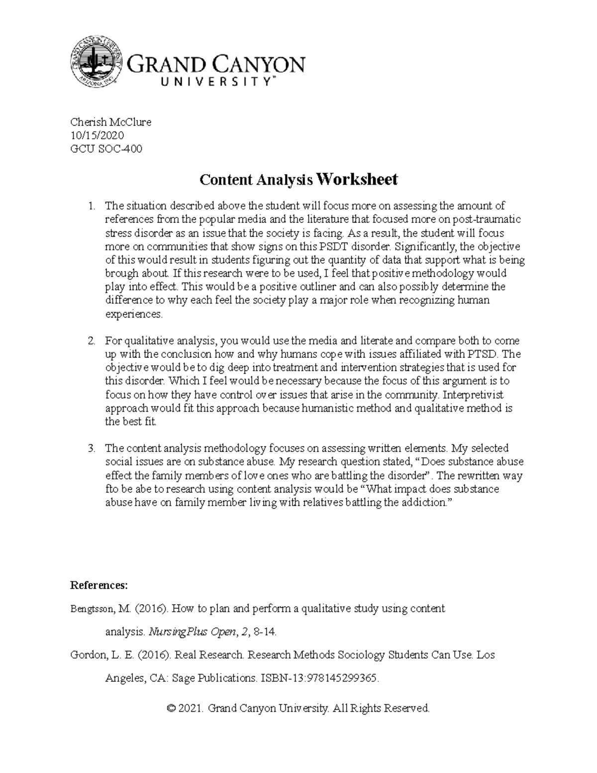 Content Analysis Worksheet - Cherish McClure 10/15/ GCU SOC- Content ...