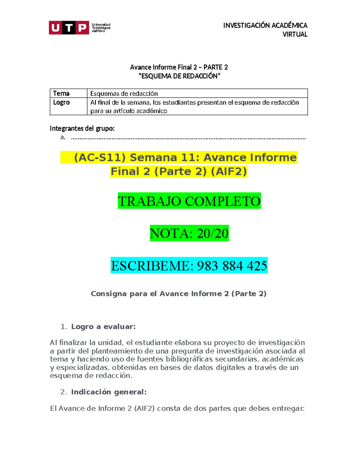 🔴(AC-S11) Semana 11- Avance Informe Final 2 (Parte 2) (AIF2) - VIRTUAL ...