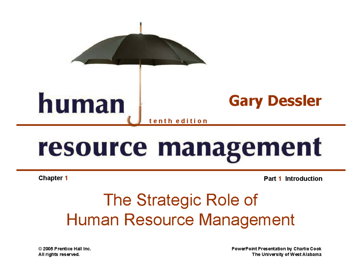Hrm - Gary Dessler tenth edition Chapter 1 Part 1 Introduction The ...