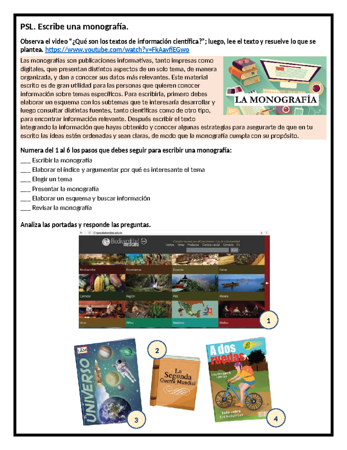 Cuadernillo - PSL. Escribe una monografía. Observa el video “¿Qué son los textos de información ...