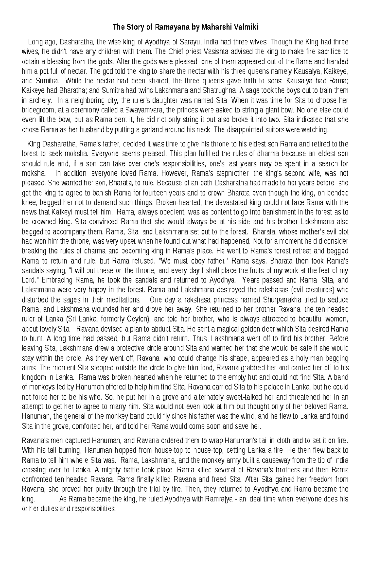 The Story of Ramayana by Maharshi Valmiki Q3 M4 - The Story of Ramayana ...