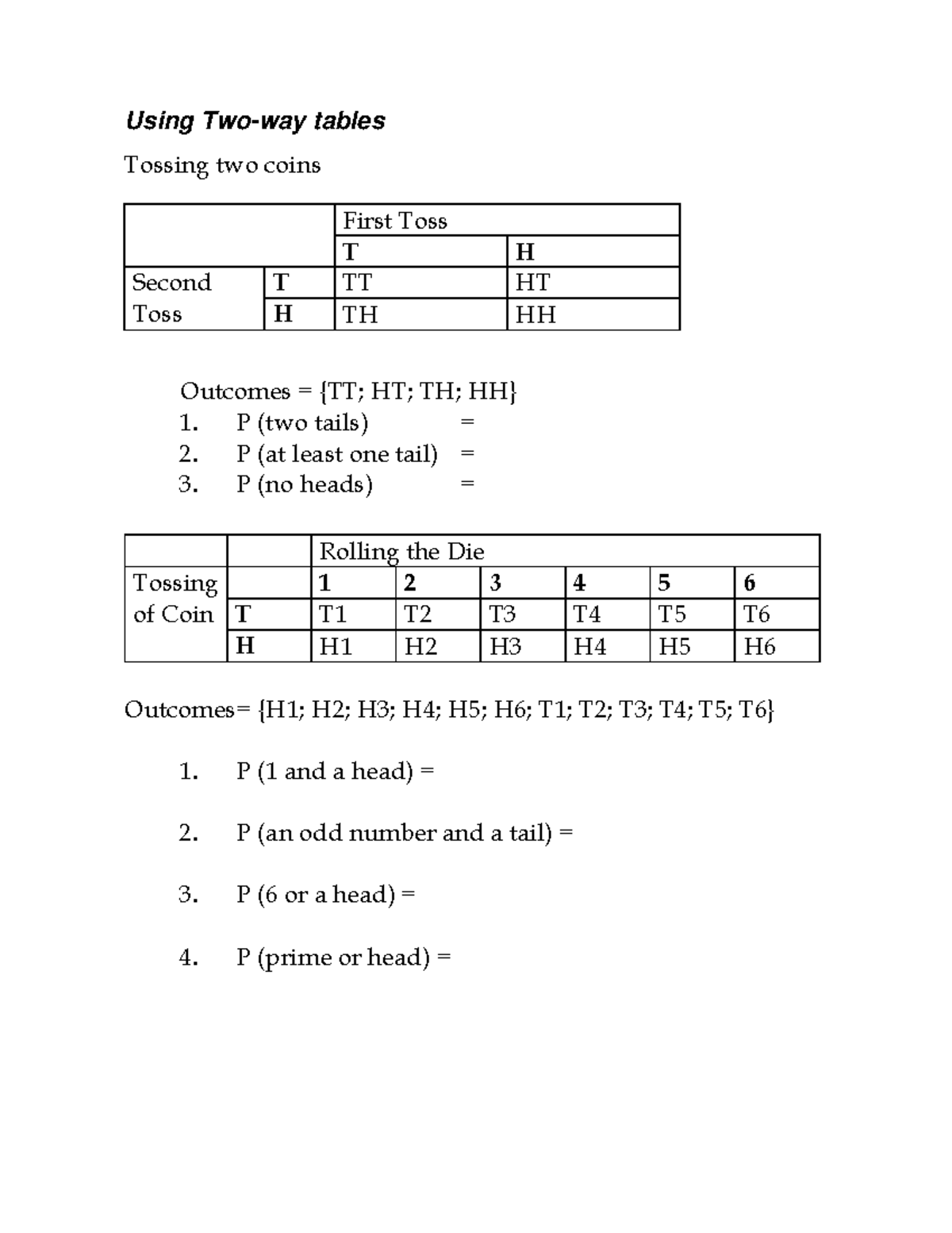 Lecture 10 Contigency table (probability) - Using Two-way tables ...