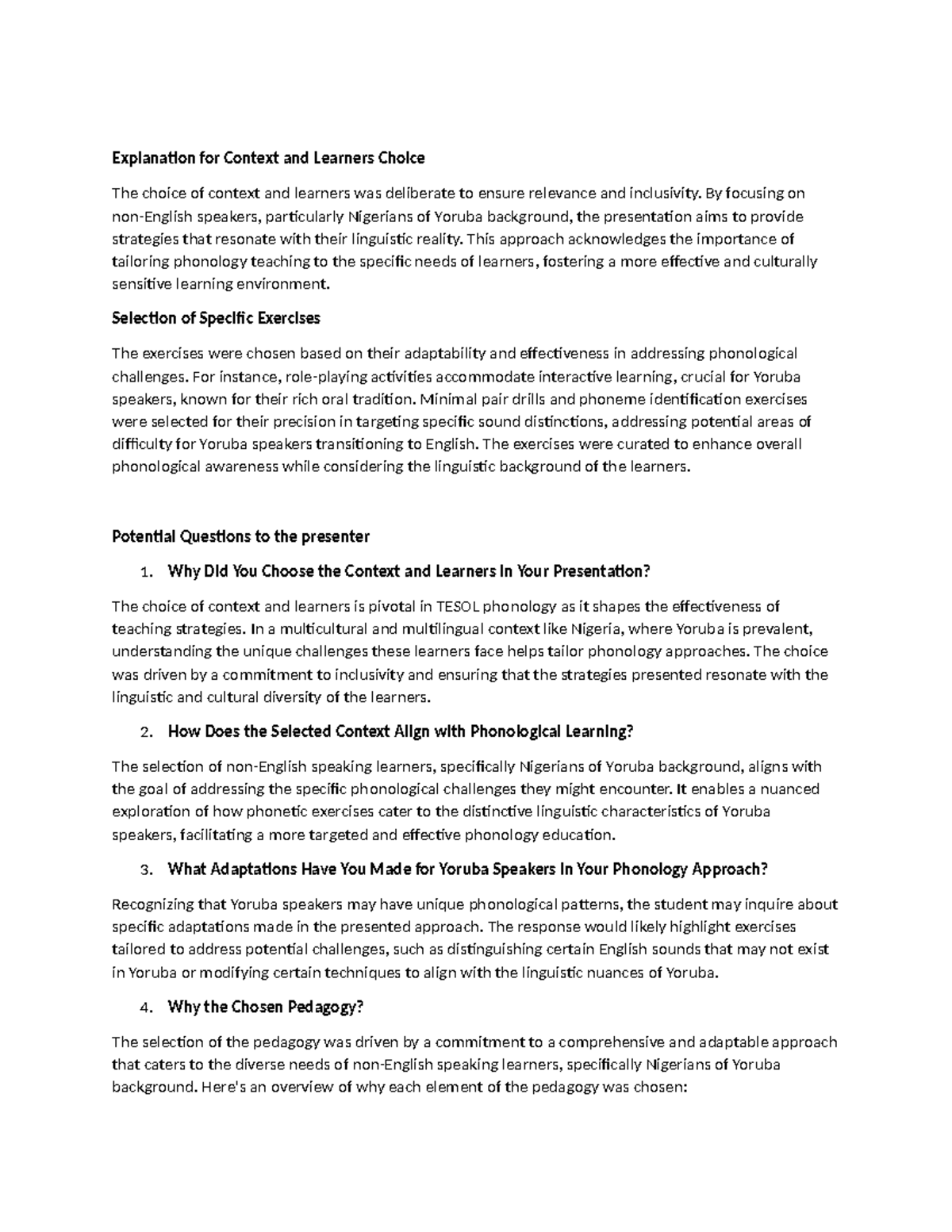 Potential question and explanations for poster presentation ...