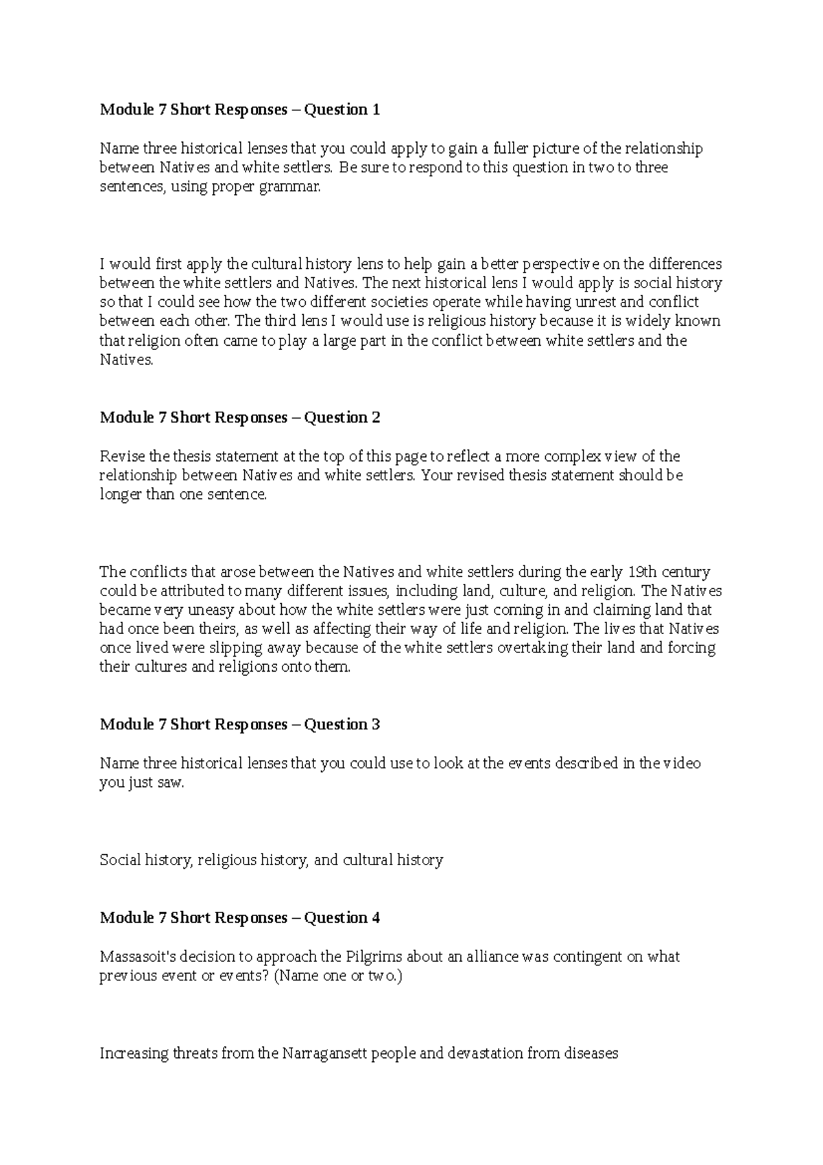 Module Seven Short Responses HIS200 - Module 7 Short Responses ...