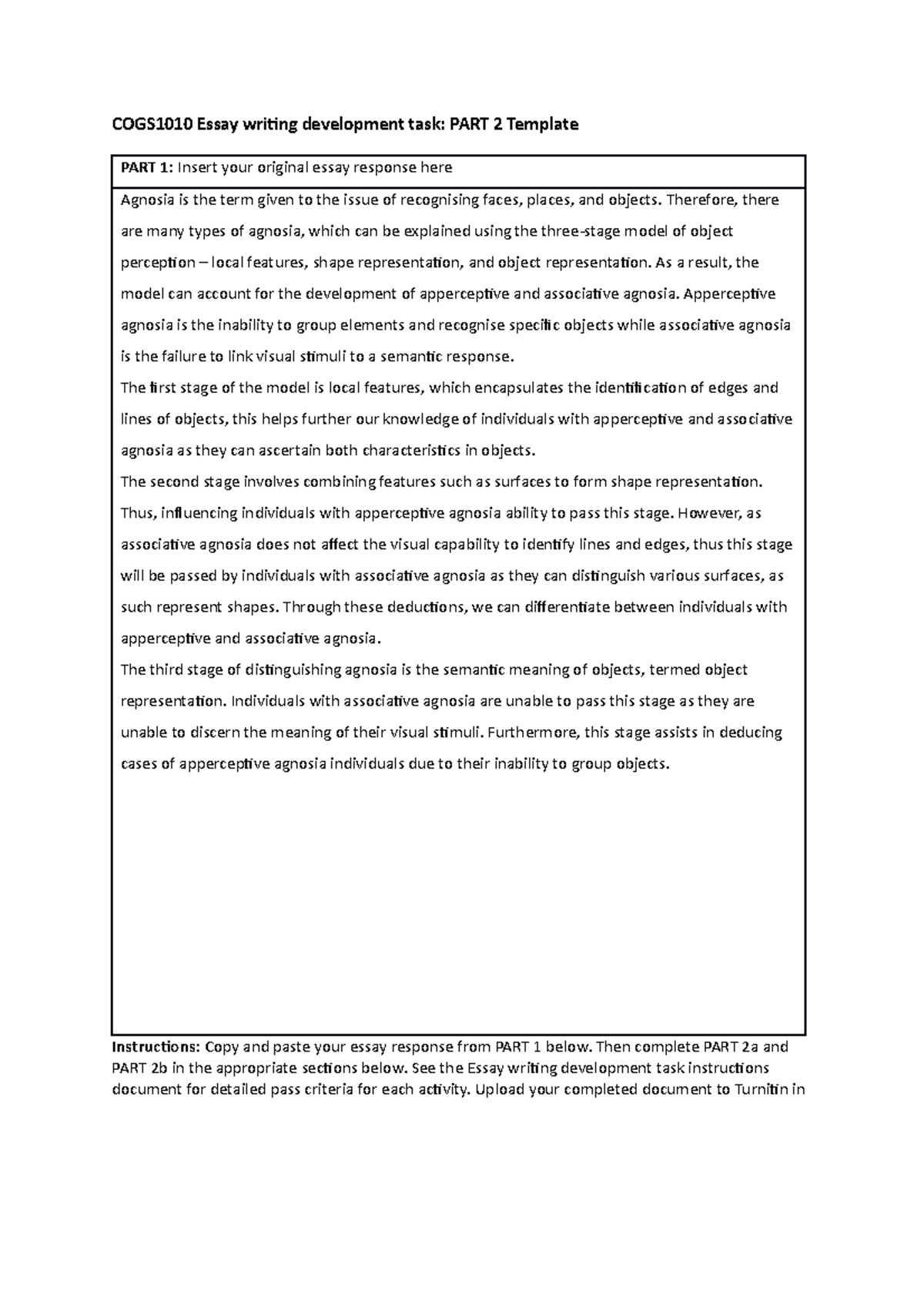 Part 2 Template Essay writing development task - COGS1010 Essay writing development task: PART 2 ...