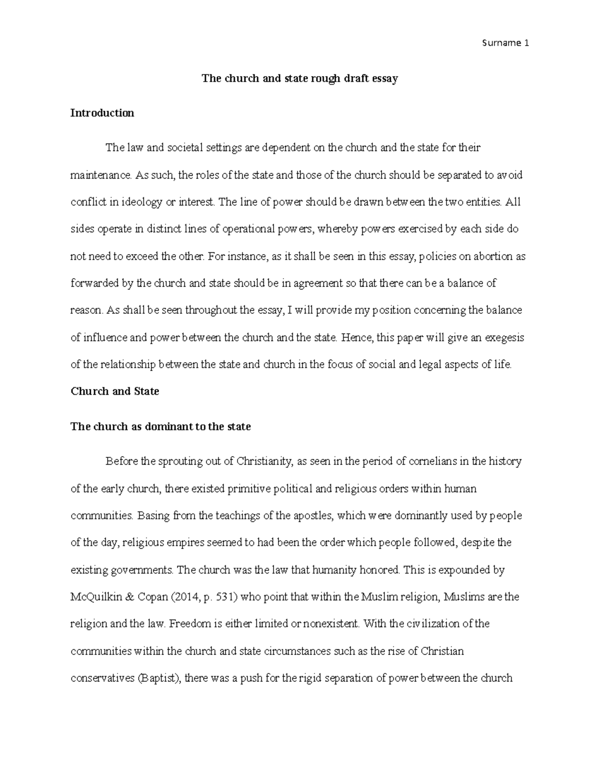 2day Can you help with this rough draft essay - The church and state ...