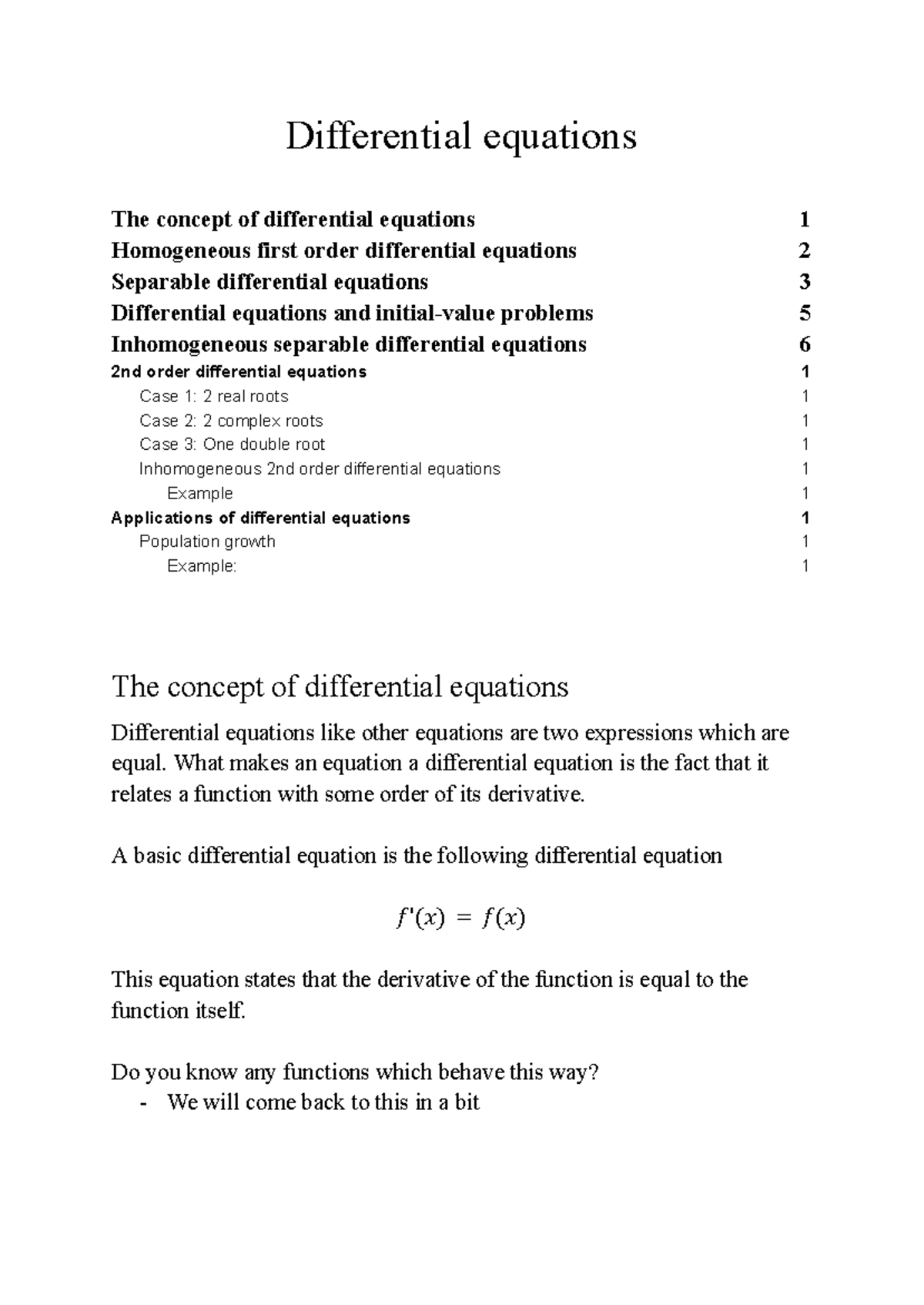 MAT 5 - Differential equations - Differential equations The concept of ...