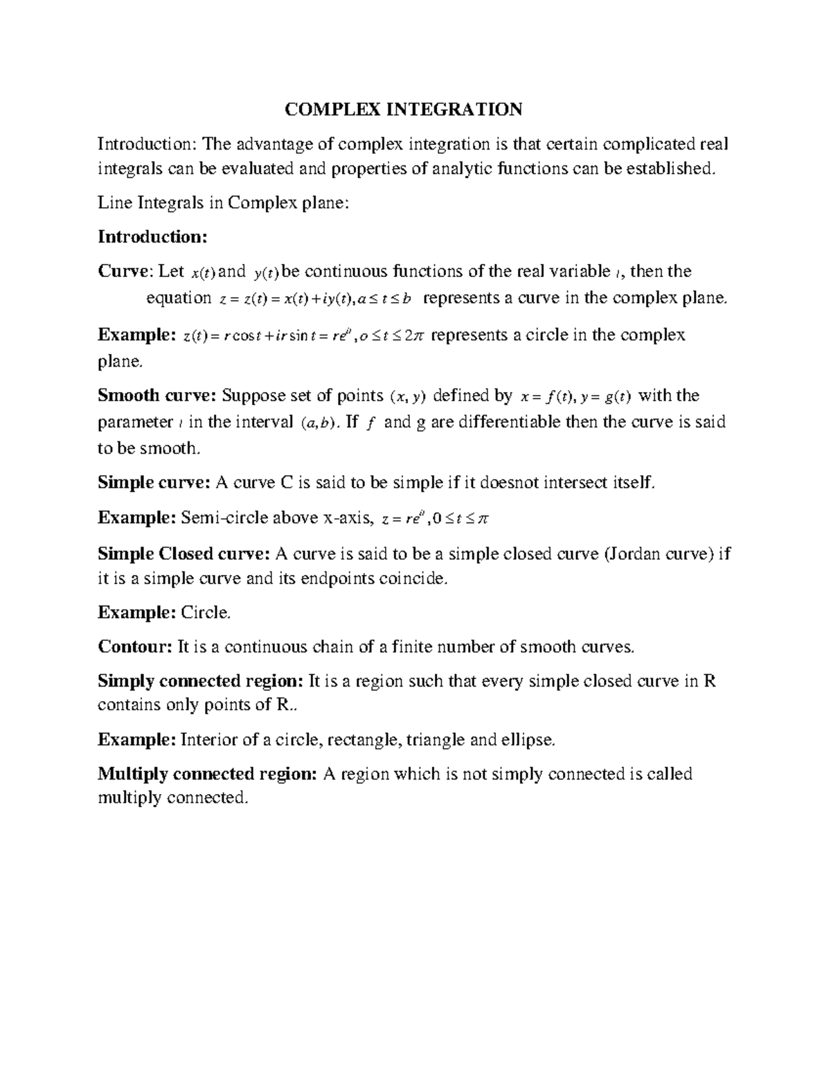 Complex Integration - These are professors' handwritten notes. They ...