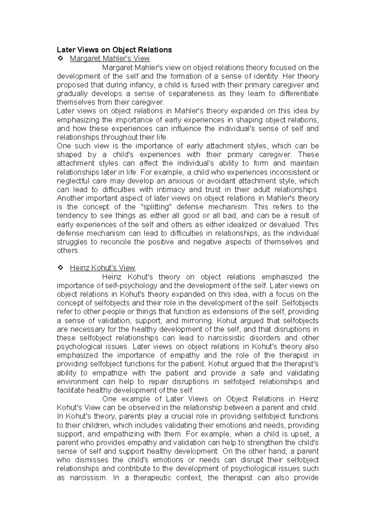 Later Views On Object Relations And Psychotherapy Later Views On