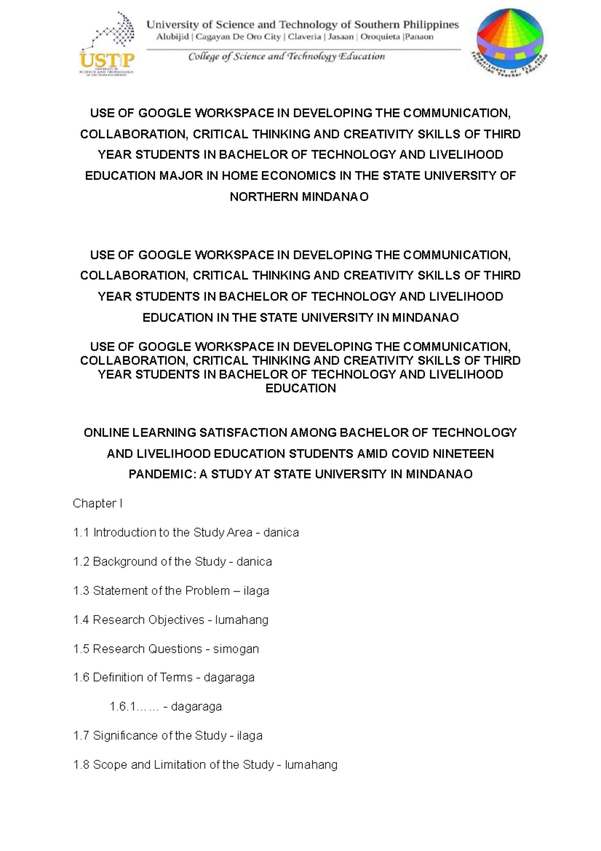 Assigned Task - USE OF GOOGLE WORKSPACE IN DEVELOPING THE COMMUNICATION ...