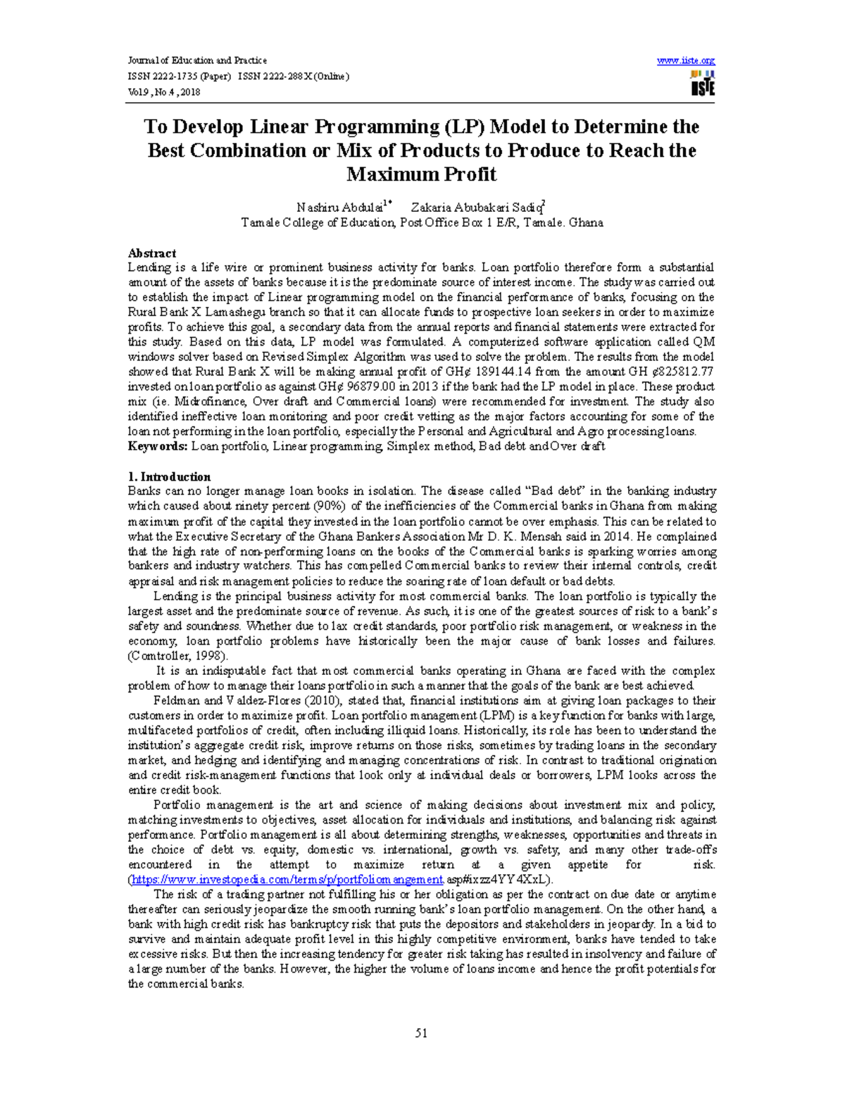 Develop Linear Programming (LP) Mode - Ghana Abstract Lending is a life ...
