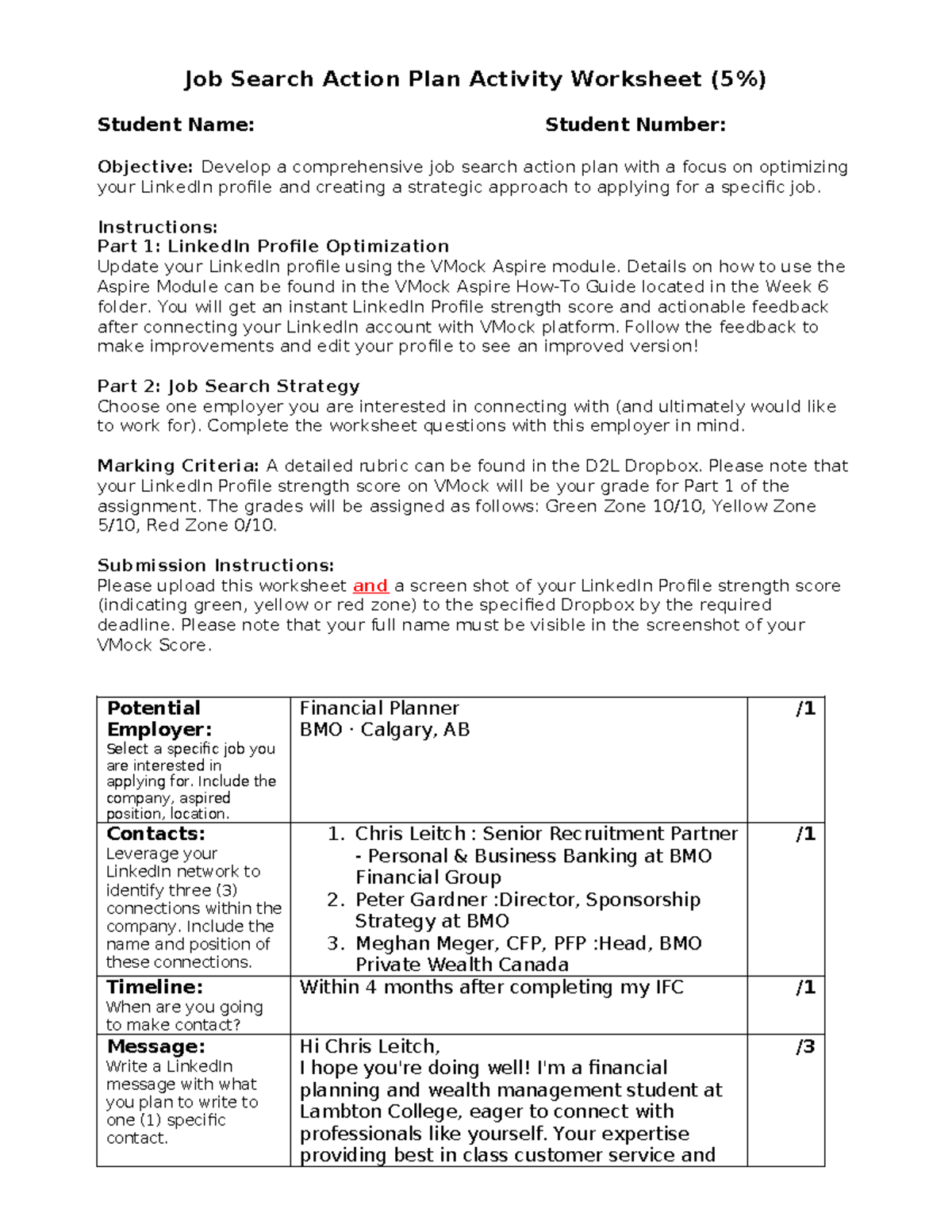 Job Search Action Plan Outline - Job Search Action Plan Activity ...