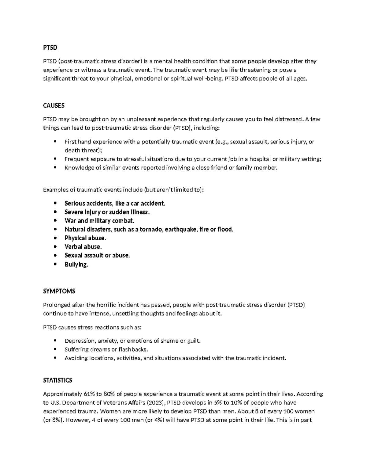 Posttraumatic Stress Disorder (PTSD) - PTSD PTSD (post-traumatic stress ...