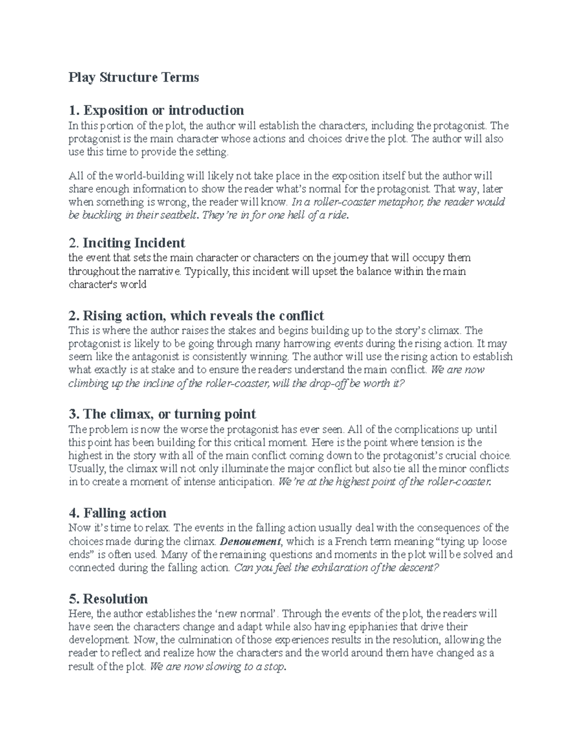 Play Structure Terms - Covers what is needed in a play. - Play ...