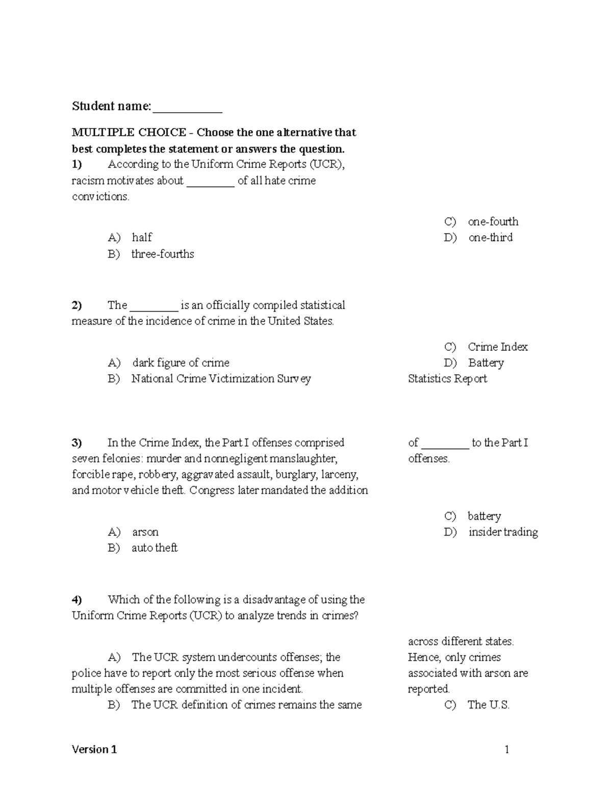 Chapter 02 Types of Crime version 1 Test Bank - CJUS 500 - LU - Studocu