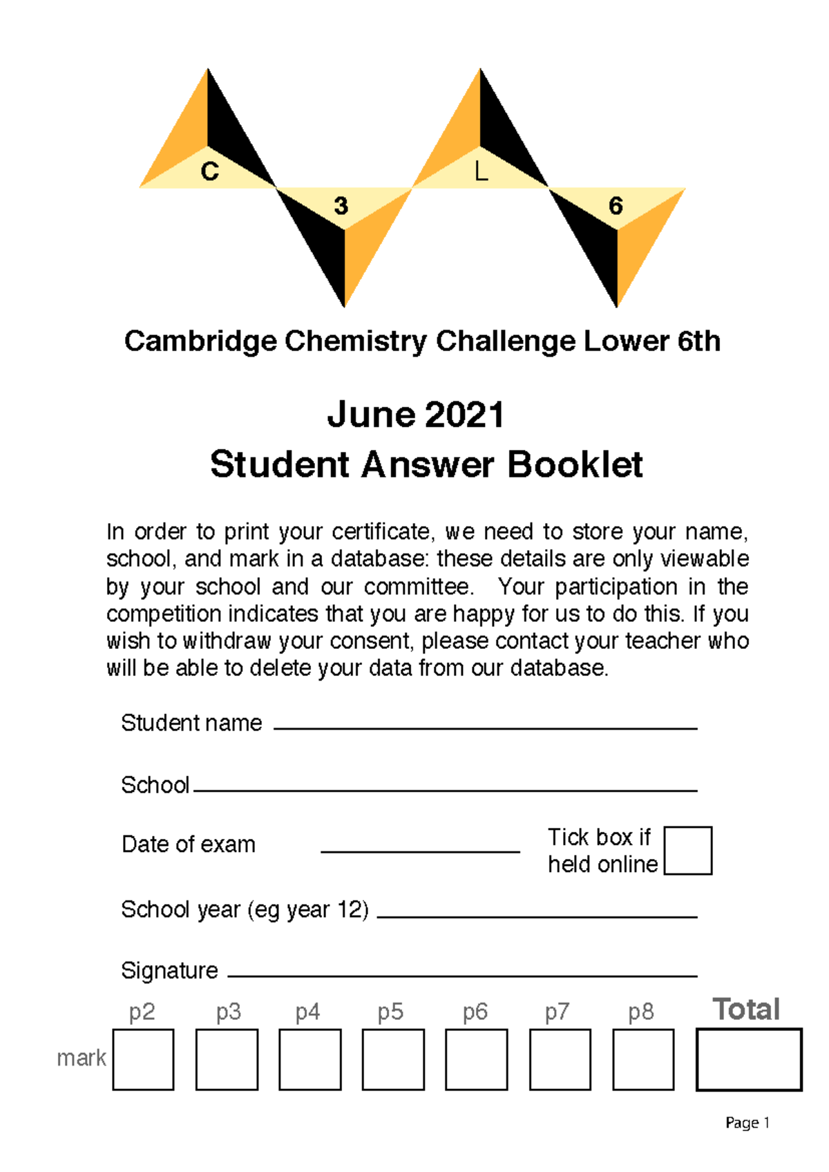 C3L6 Student answer booklet 2021 - Cambridge Chemistry Challenge Lower ...