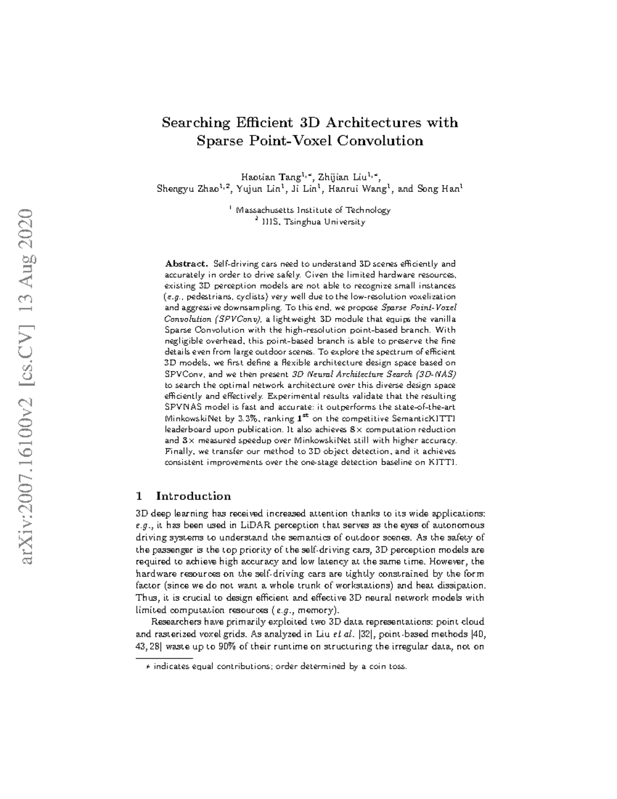 2007 Hghg Searching Efficient 3d Architectures With Sparse Point Voxel Convolution Haotian