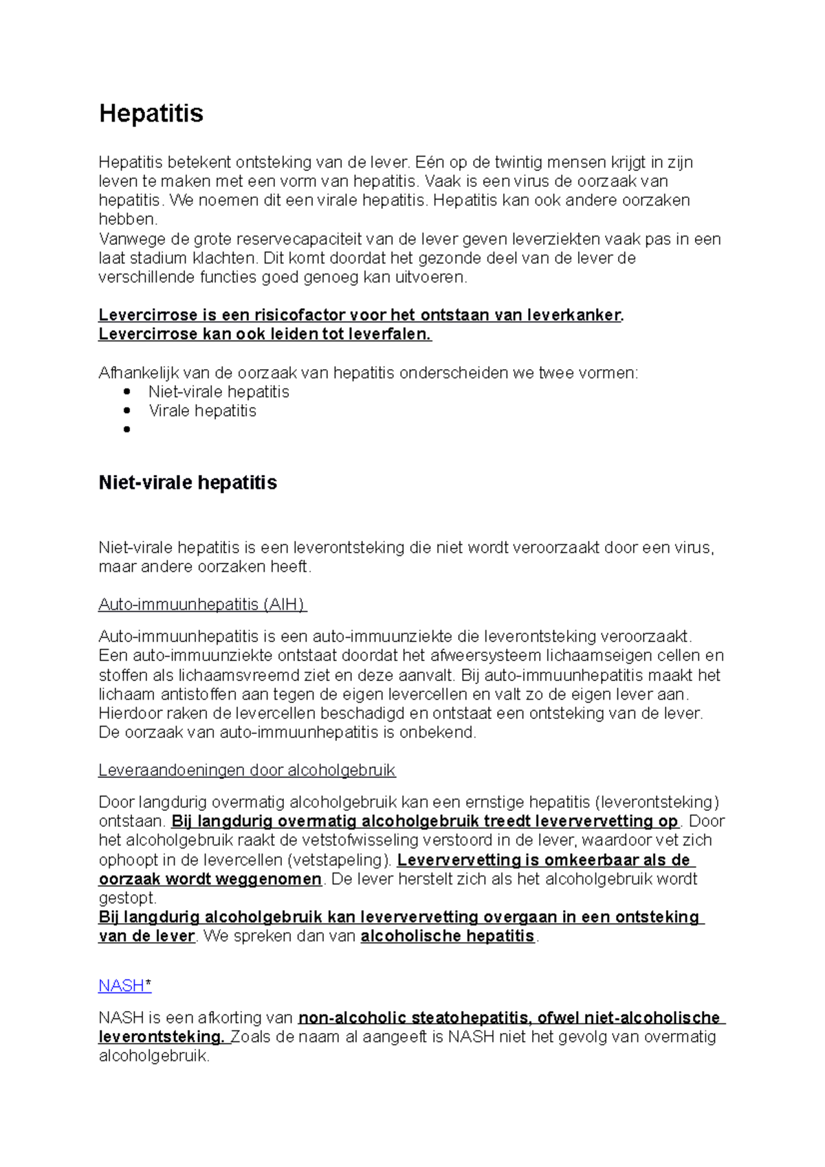 Les 3 - Lever aandoeningen - Hepatitis Hepatitis betekent ontsteking ...
