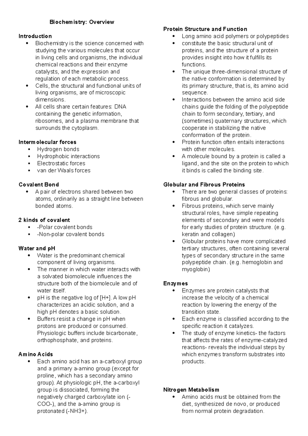 Biochemistry Summary - Introduction Overview - Biochemistry: Overview ...