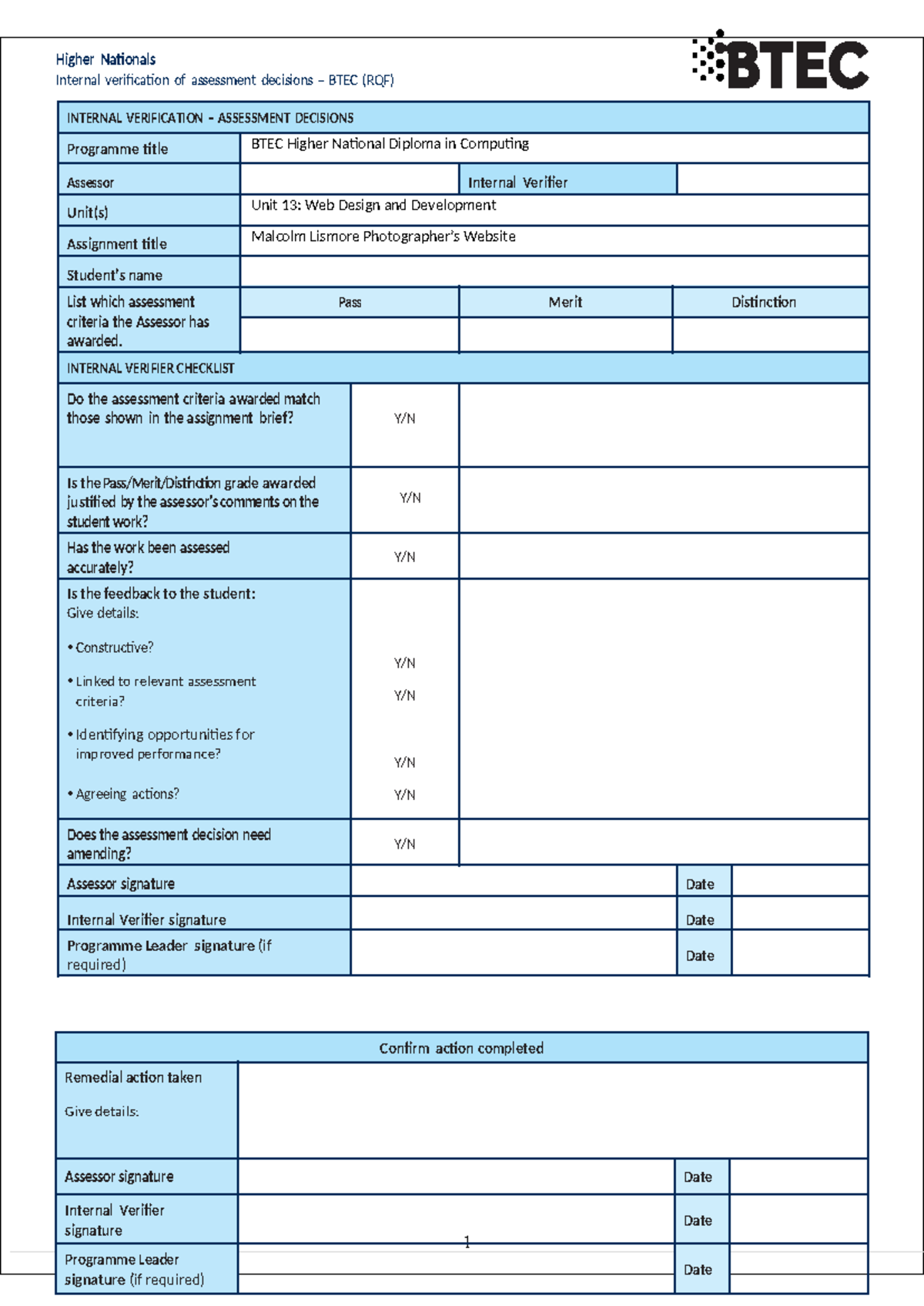 WDD Assignment - wdd - Higher Nationals Internal verification of ...
