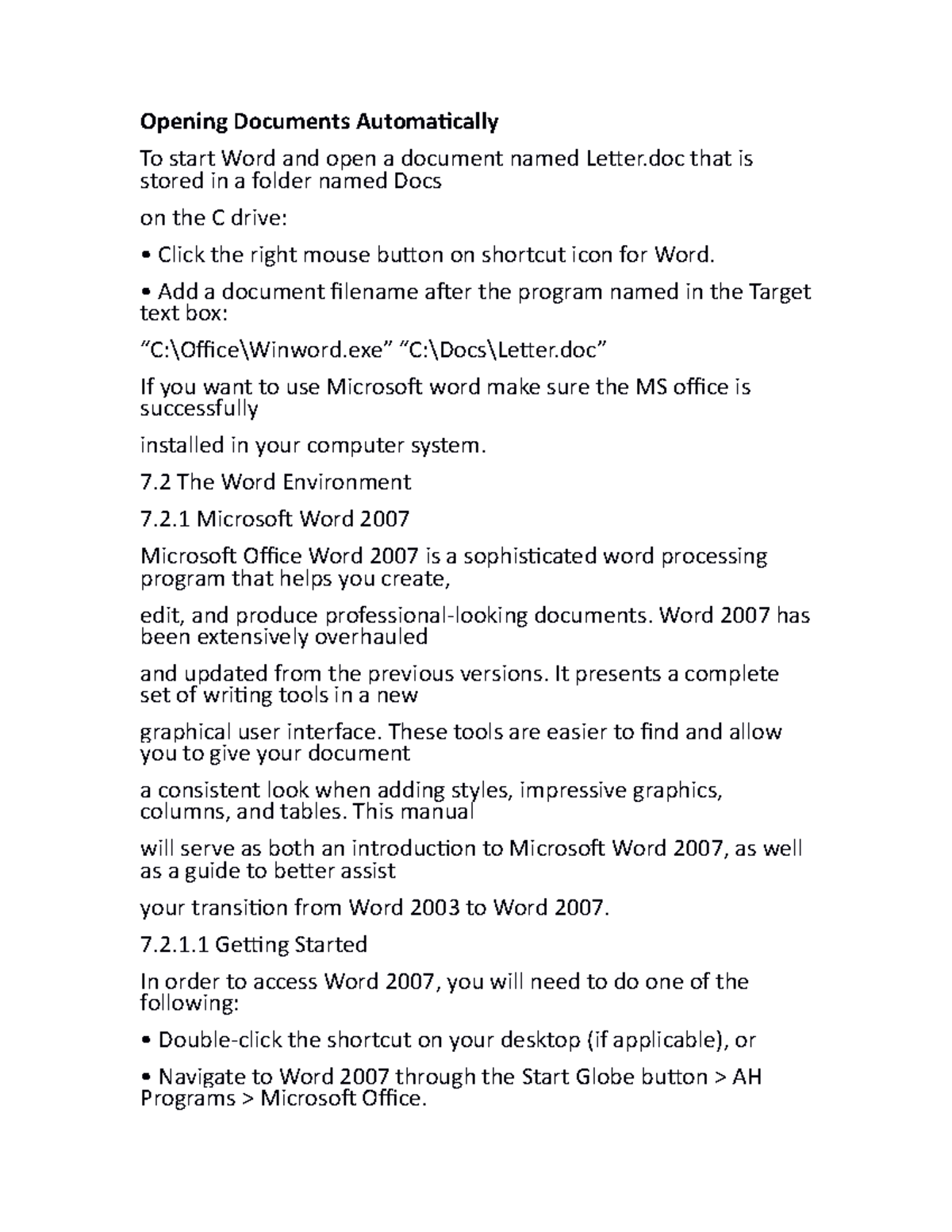 Opening Documents Automatically Notes Opening Documents Automatically To Start Word And Open A