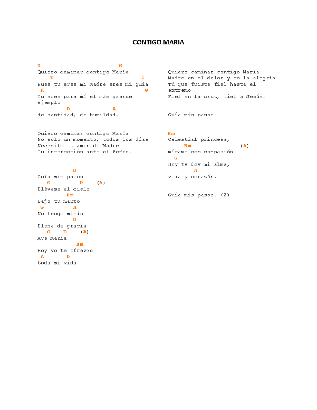 Contigo Maria - NOTAS - CONTIGO MARIA D G Quiero caminar contigo María ...