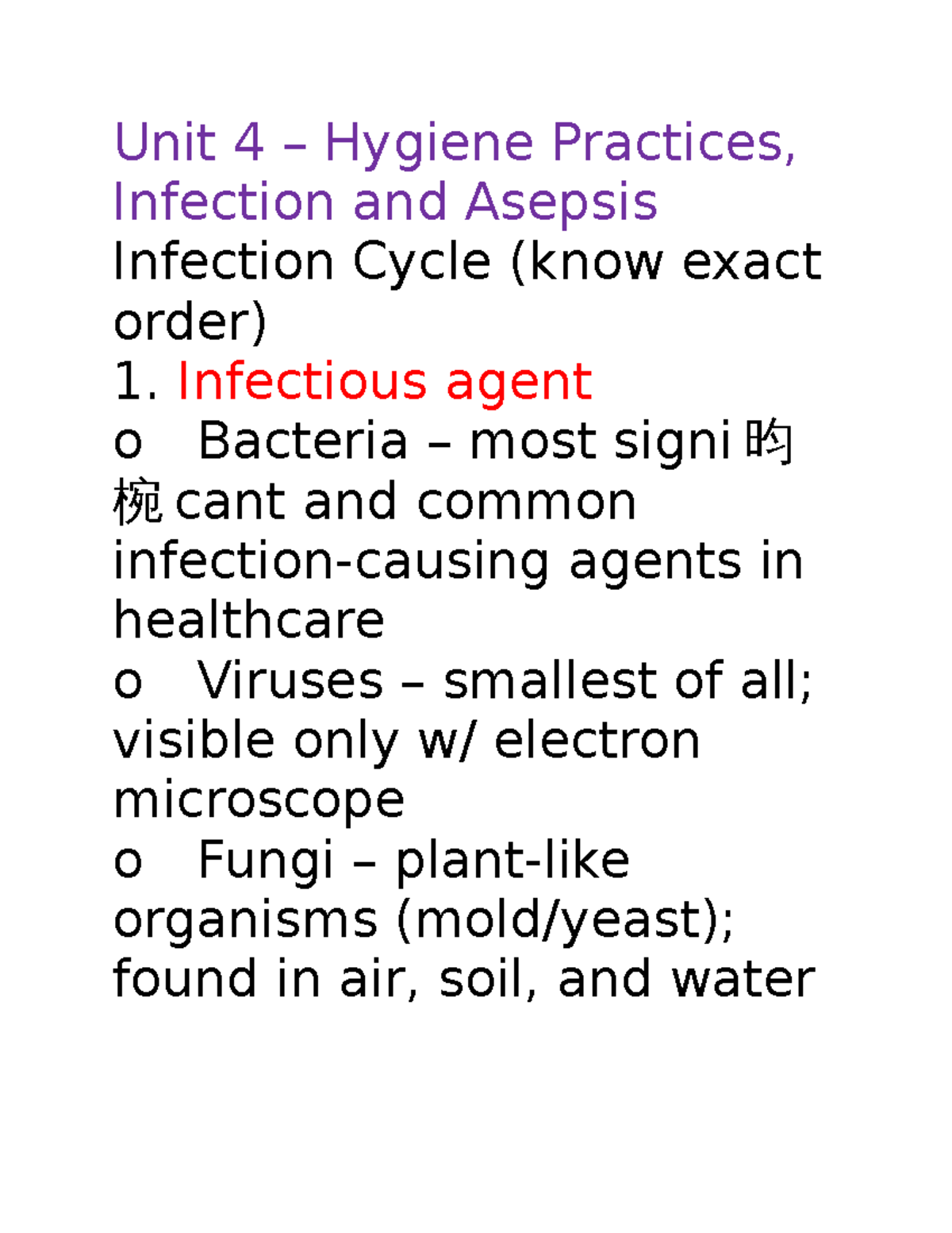 module 4 Hygiene practices, infection, and asepsis - Unit 4 – Hygiene ...