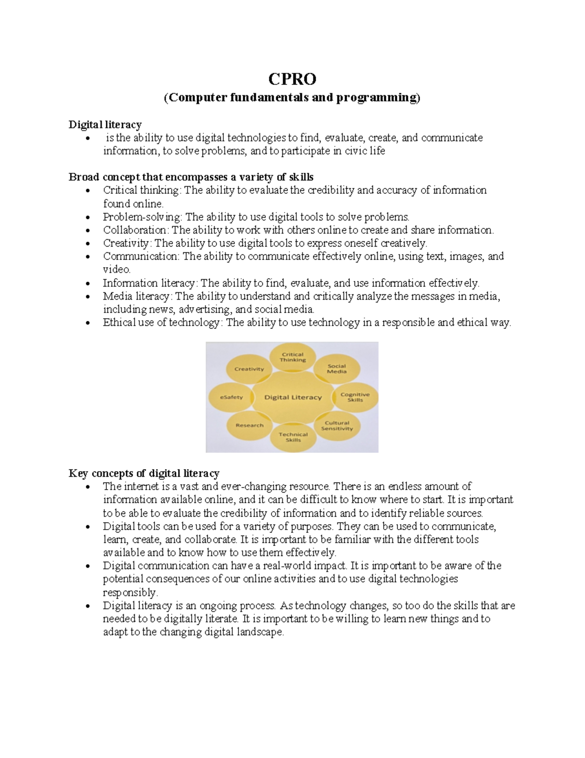 CPRO - for egineering students - CPRO (Computer fundamentals and programming) Digital literacy ...