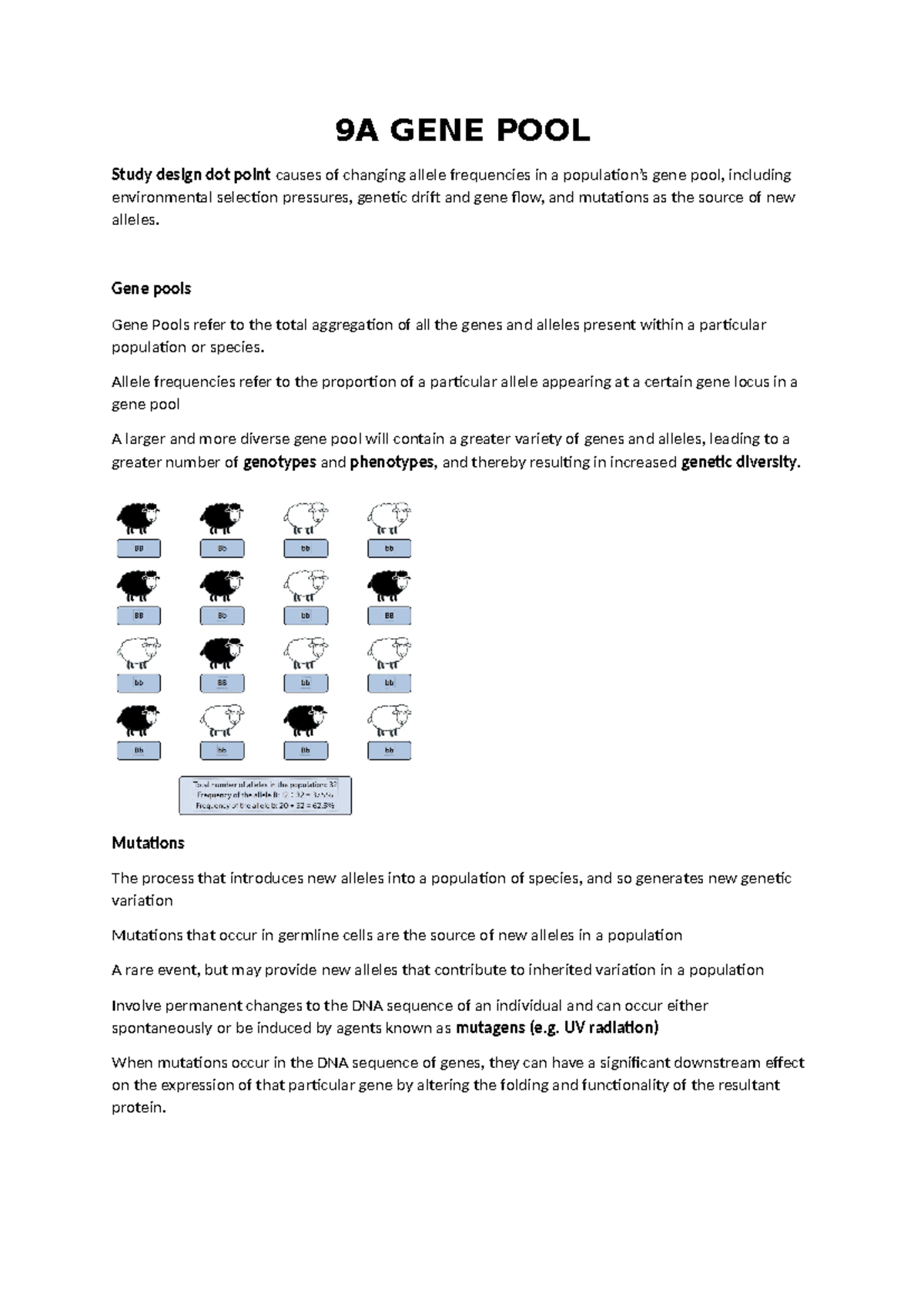 UNIT 4 AOS2 GENE POOL - 9A GENE POOL Study design dot point causes of ...