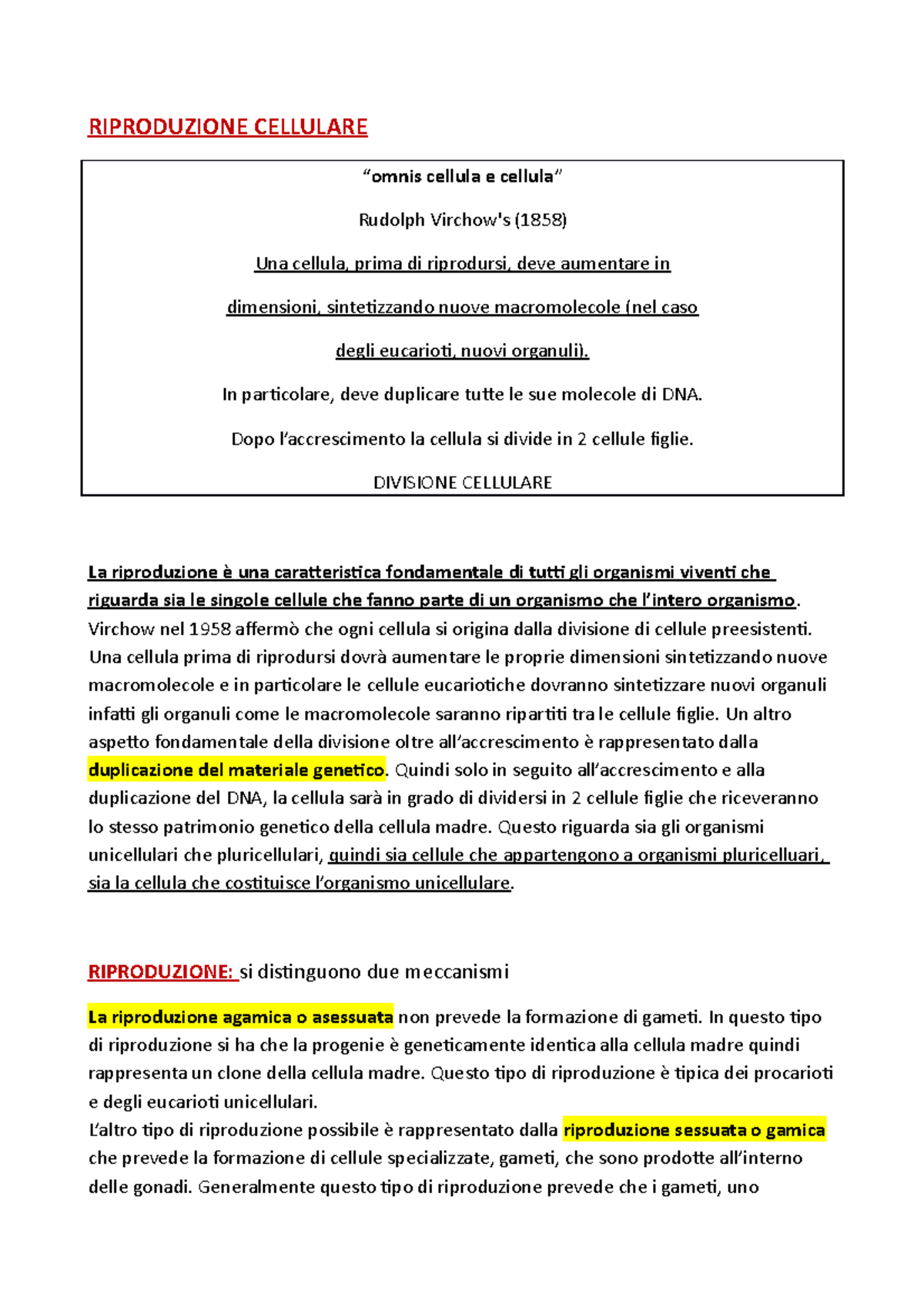 8. lezione 13 dicembre - RIPRODUZIONE CELLULARE “omnis cellula e ...
