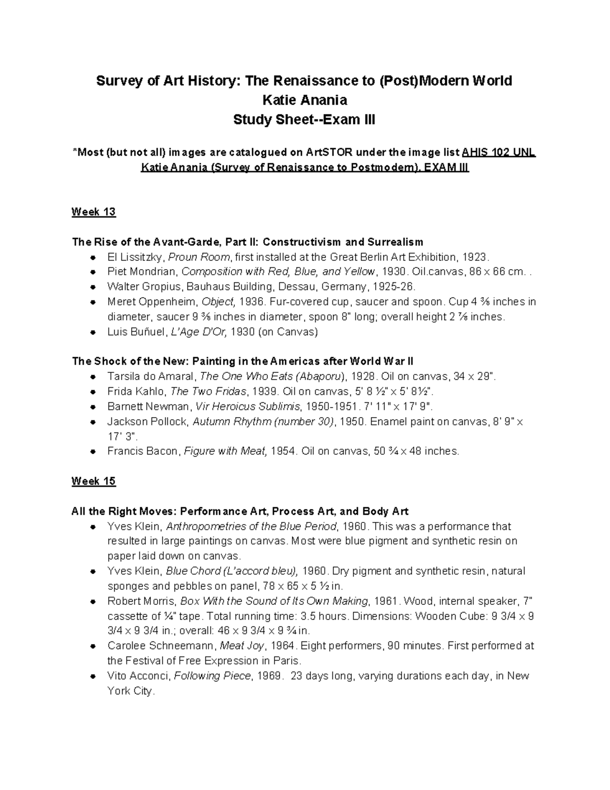 Survey study guide EXAM III - Survey of Art History: The Renaissance to ...