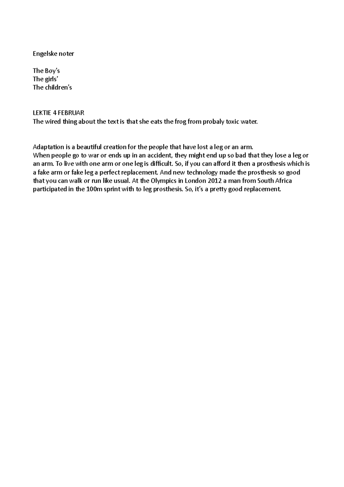 ENG Noter - notes for english - Engelske noter The Boy’s The girls’ The ...