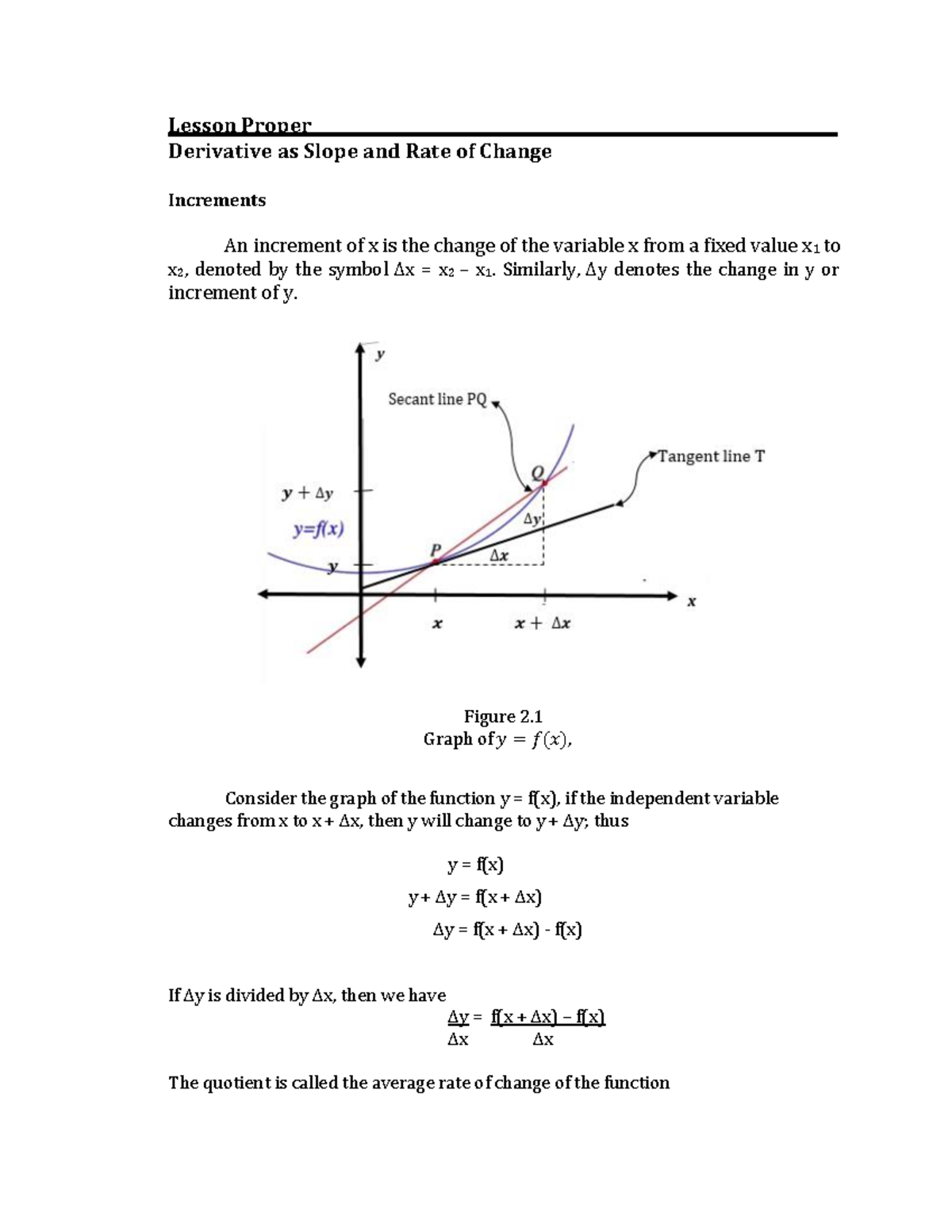 Differential Calculus Unit 2 Module - Derivative as Slope and Rate of ...
