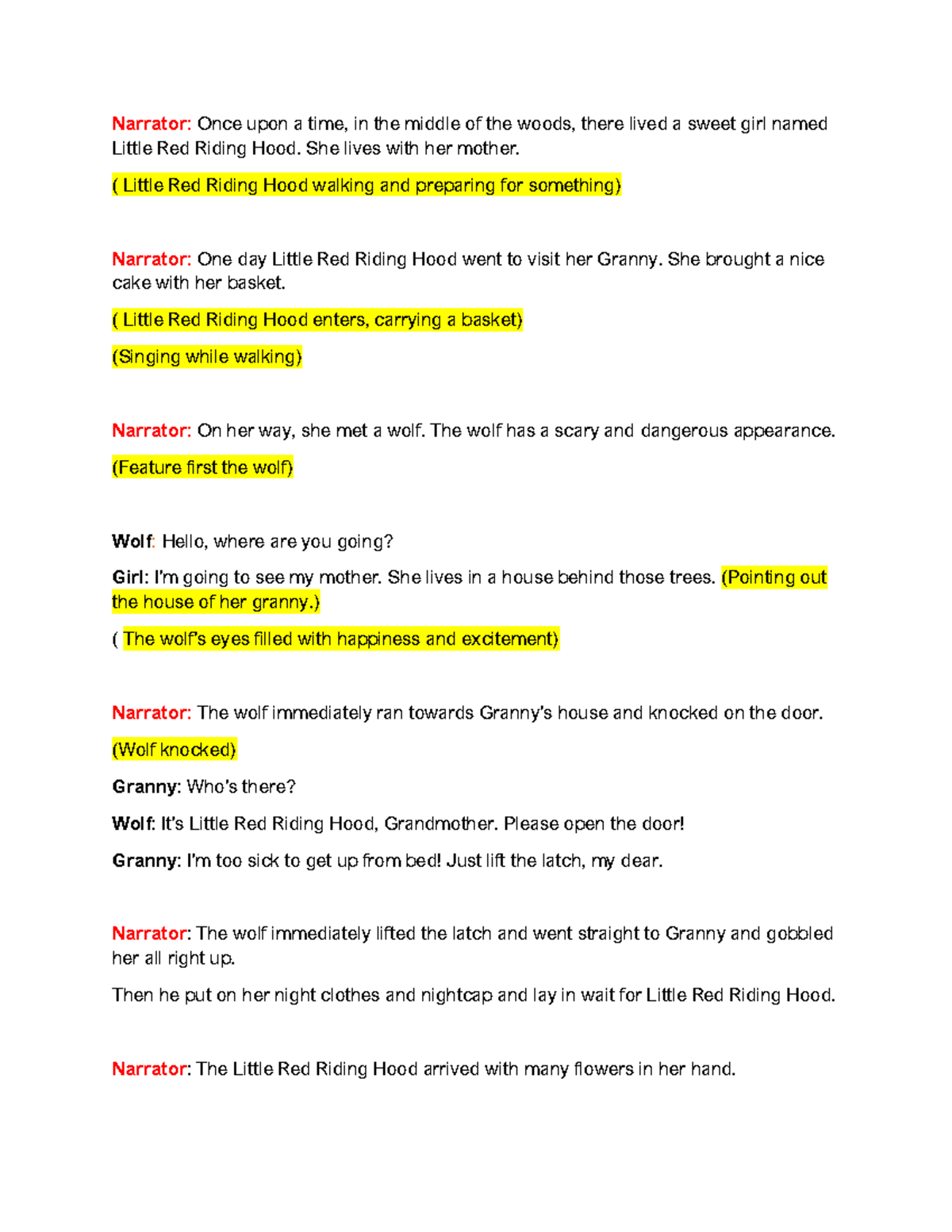 LRRH - Summary Little Red Riding Hood - Narrator: Once upon a time, in ...