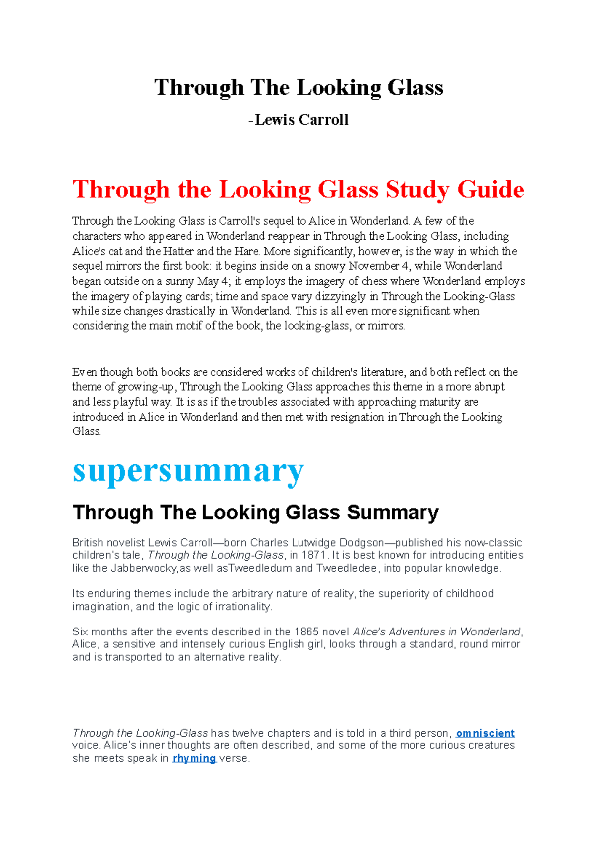 Through The Looking Glass Full - Through The Looking Glass -Lewis ...