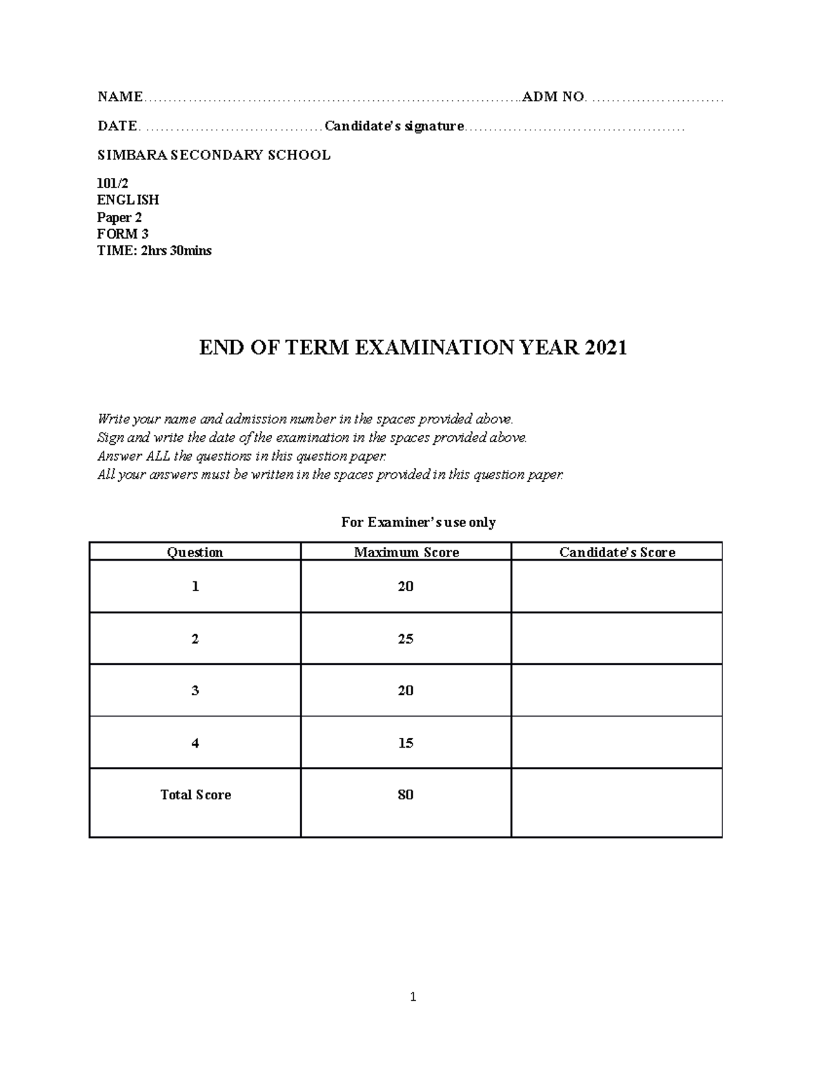 F3 Eng pp2 f3 t3 - Perfect for revision - NAME - Studocu