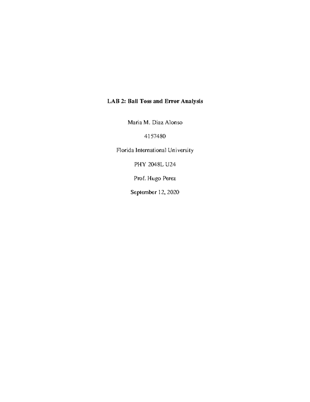 Lab 2- Ball Toss and Error Analysis - Warning: TT: undefined function: 32 LAB 2: Ball Toss and ...