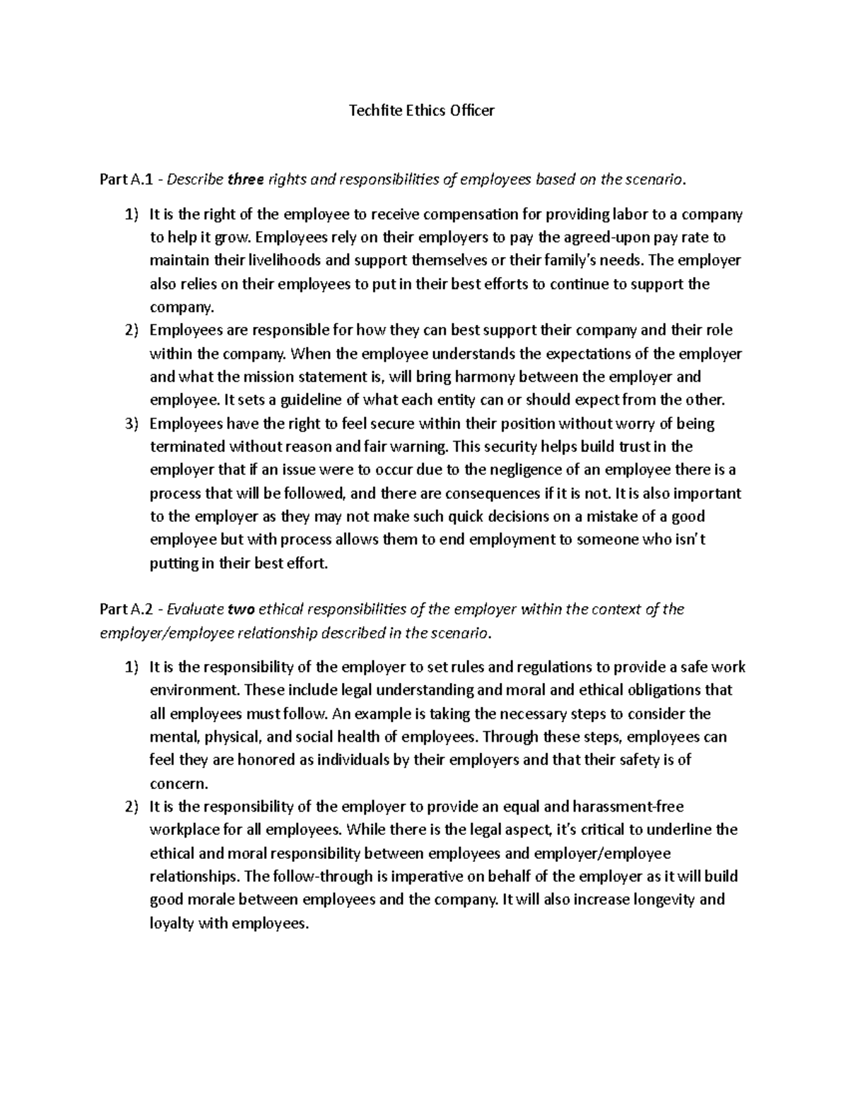 C717 Task 2 Techfite - Passed with award - Techfite Ethics Officer Part ...