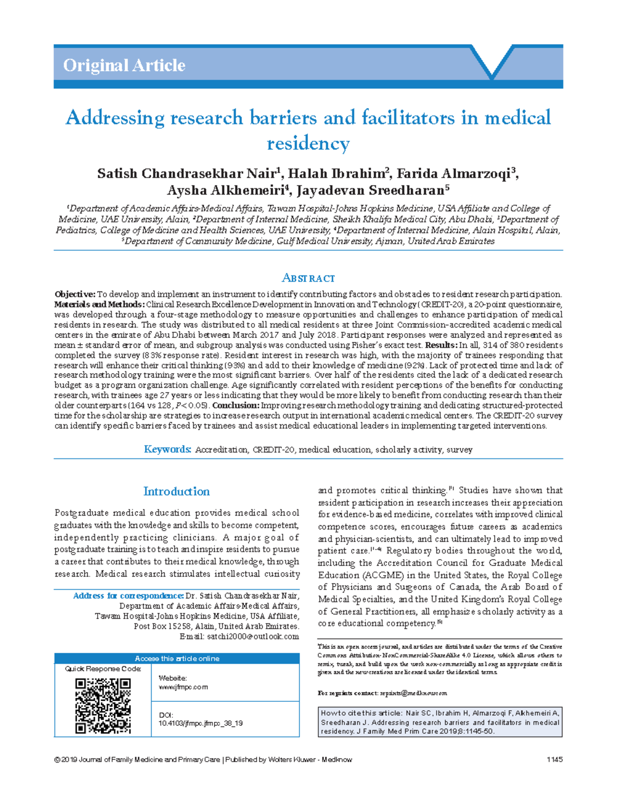 Addressing research barriers and facilitators in medical residency ...