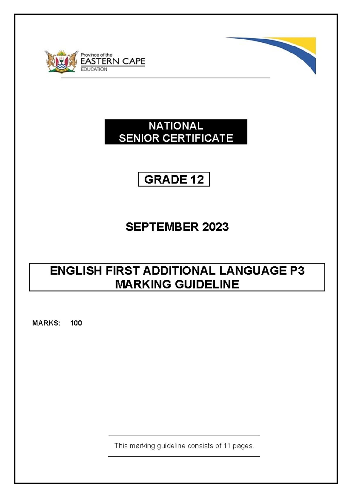 English FAL P3 GR12 MEMO September 2023 - NATIONAL SENIOR CERTIFICATE ...